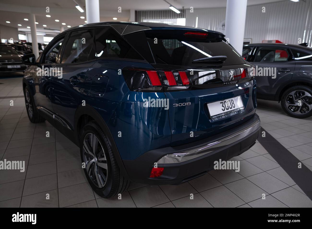 new blue Peugeot 3008 Plug-In Hybrid4 300 rear view, French ...