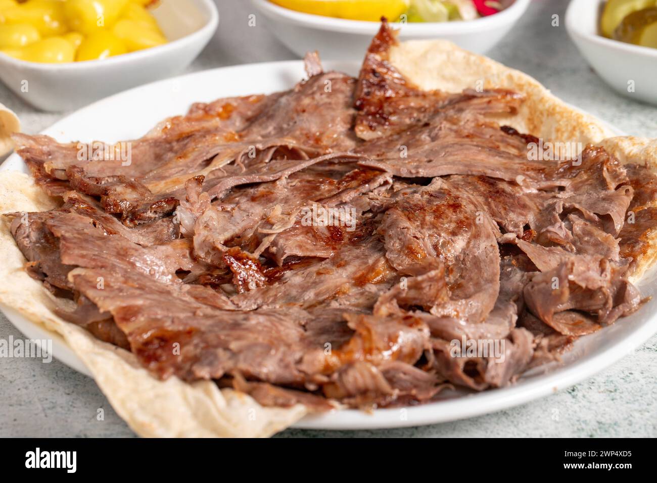 Meat doner kebab. Turkish and Middle Eastern cuisine flavors. Doner ...
