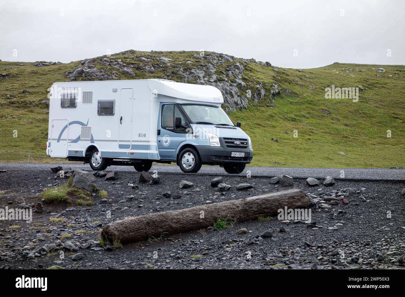 VIK, ICELAND - JUNE 30, 2014: Blue-white Ford Transit caravan car in ...