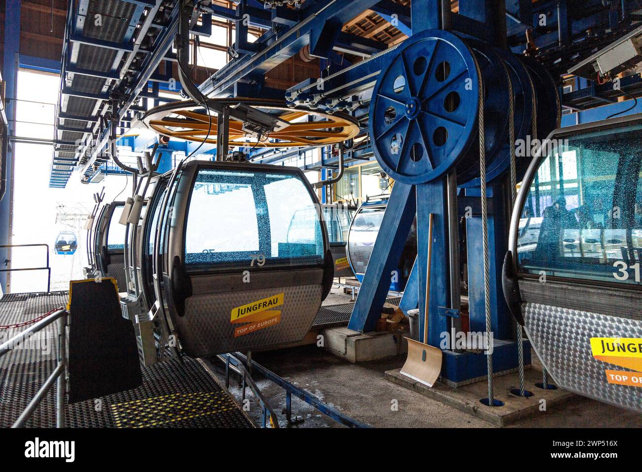 First Gondola Cable Car (Firstbahn) going up to the First mountain ...