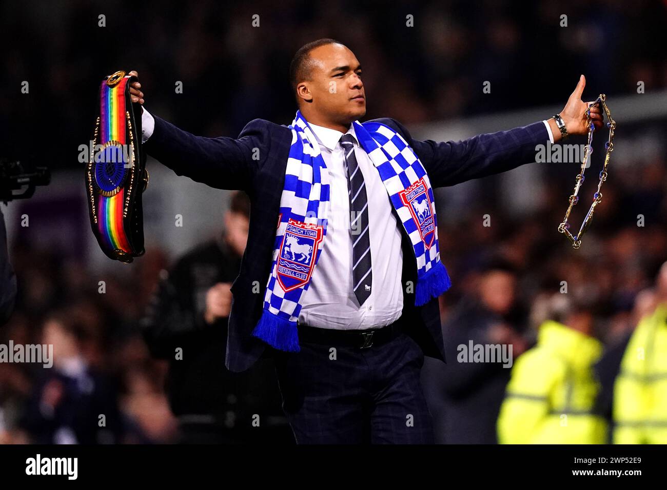 Boxer Fabio Wardley during a face off with Frazer Clarke (not pictured ...