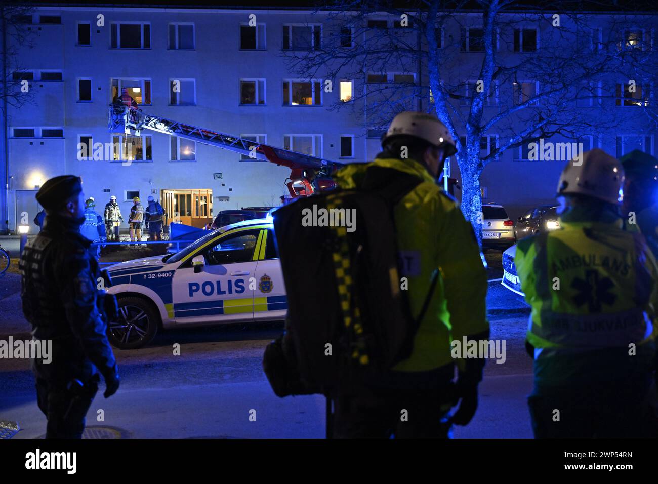 Stockholm, Sweden. 05th Mar, 2024. Rescue services are working on the ...