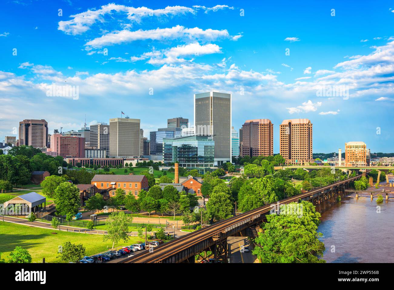 Richmond, Virginia, USA downtown skyline on the James River Stock Photo ...