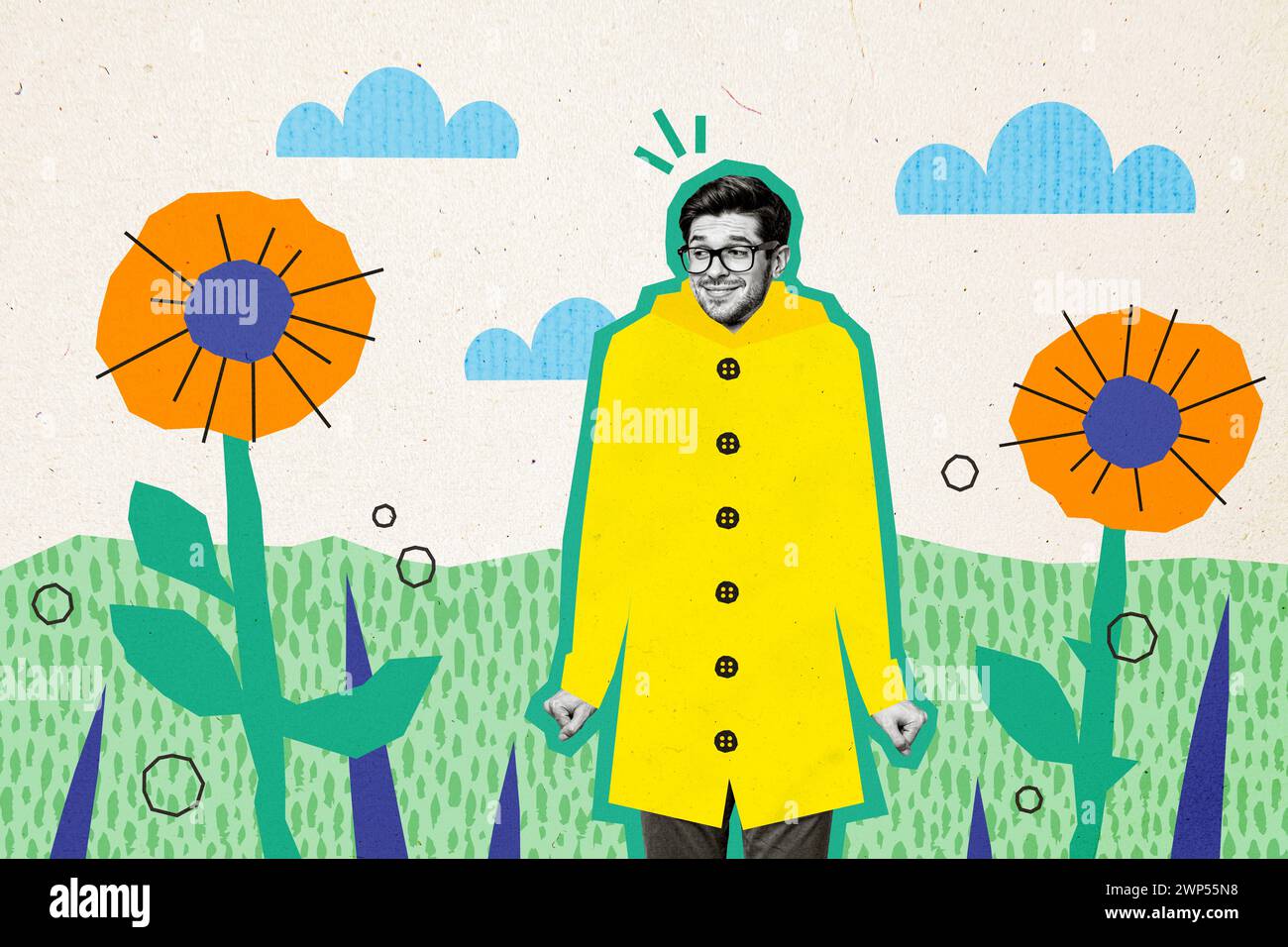 Collage artwork graphics picture of excited funky guy enjoying walk ...