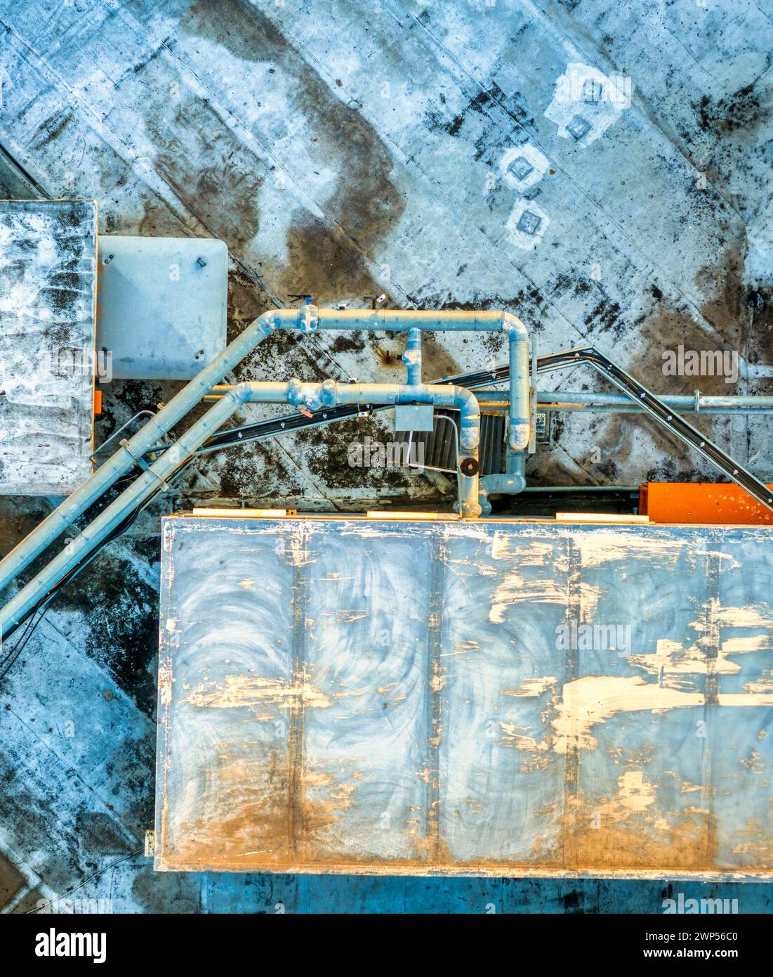 aerial view air conditioning installation old pipes and exchange in top ...