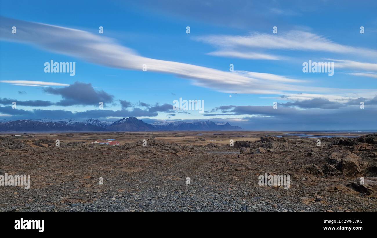 Majestic roadside landscape in arctic countryside with farmlands and ...