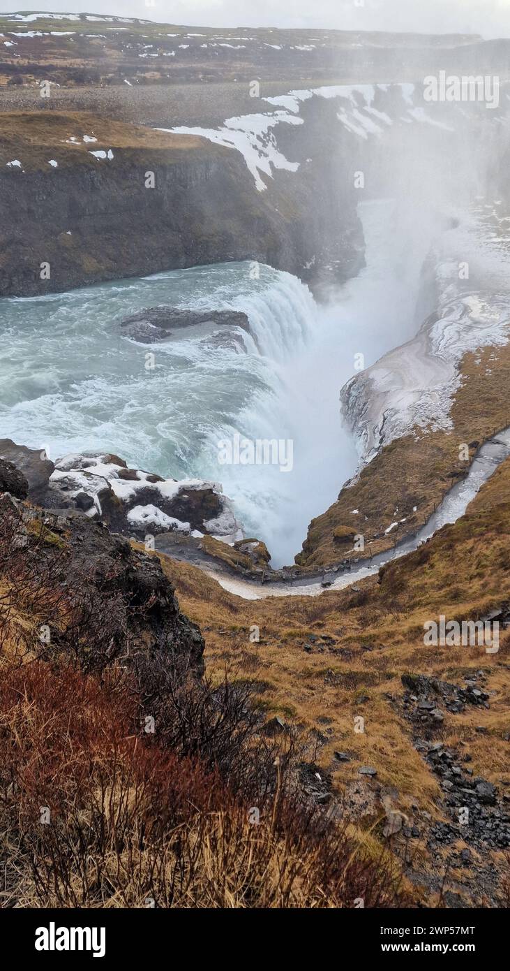 Majestic gullfoss cascade water stream with spectacular natural ...