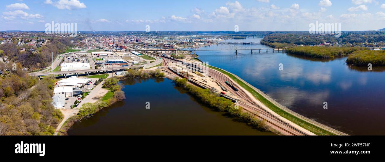 View of a bridge spanning the Mississippi River in Dubuque, Iowa, USA ...