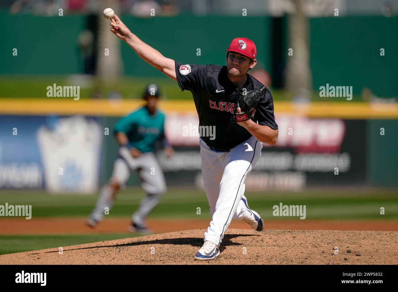 Cleveland Guardians starting pitcher Gavin Williams throws during the ...