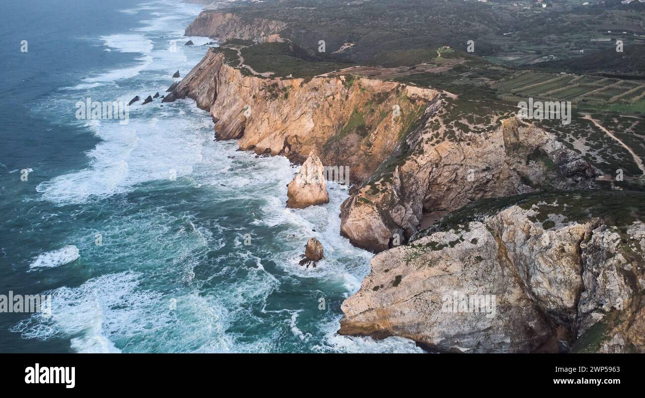 Aerial view of Cabo da Roca, the westernmost point of the European ...