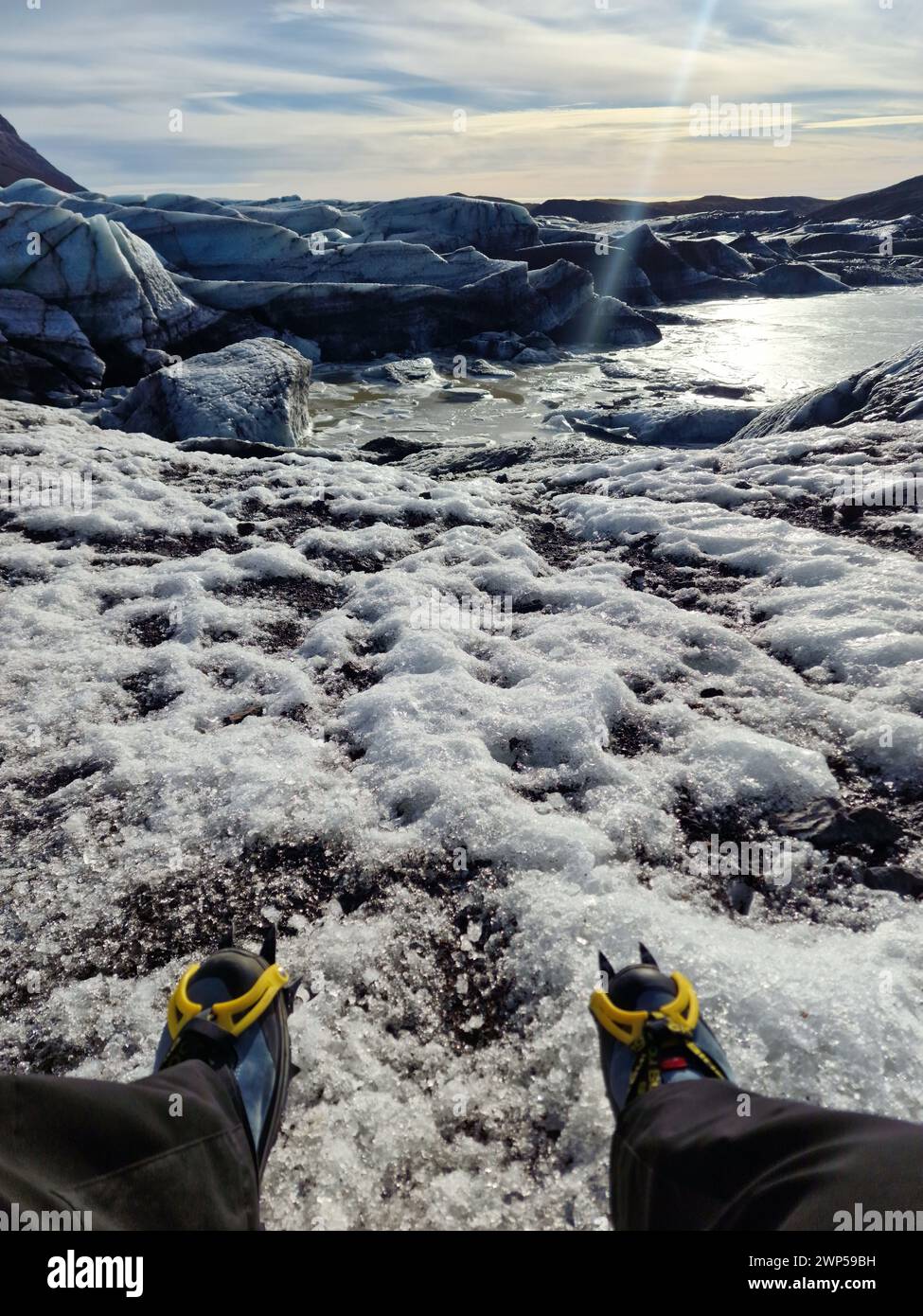Vatnajokull cracked ice caves forming glacier lagoon with chunks of ice ...