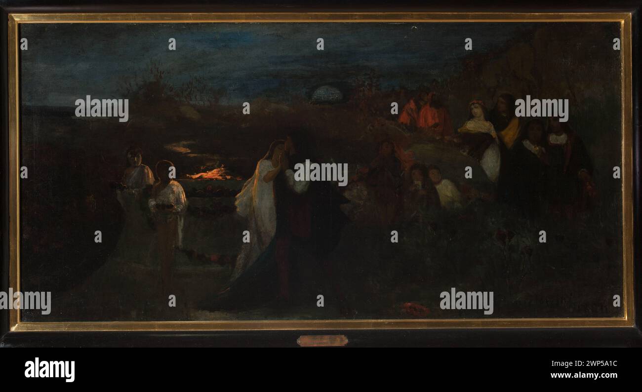 Painting by Adam Chmielowski, 1876, depicting a garden at night with ...