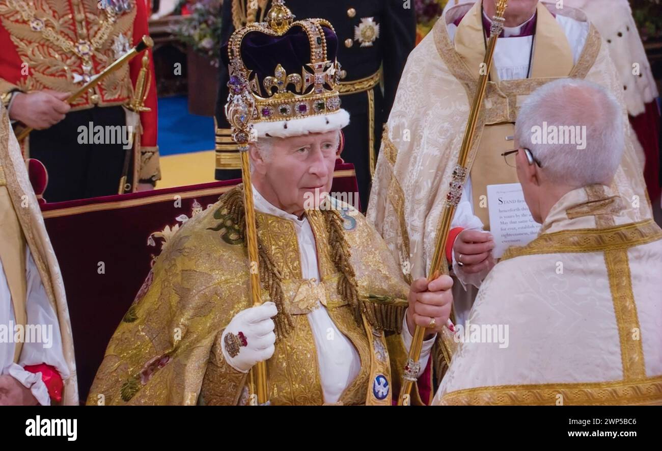 King Charles III Coronation 6th May 2023 wearing St Edward's Crown ...