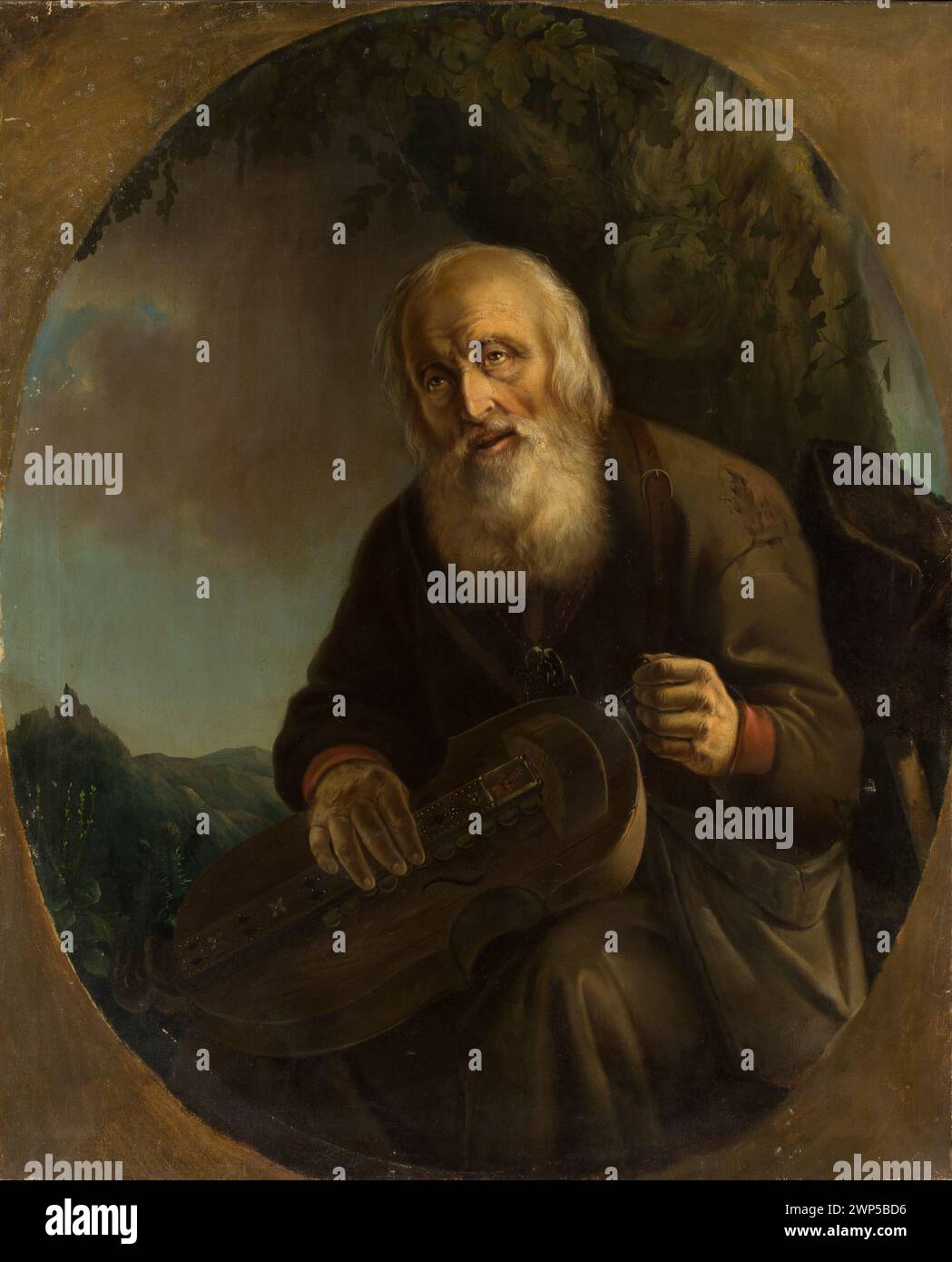 An old man playing a musical instrument against the background of the ...