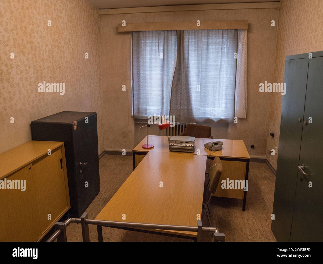 Interrogation room in the former Cold War Stasi prison Hohenschönhausen ...