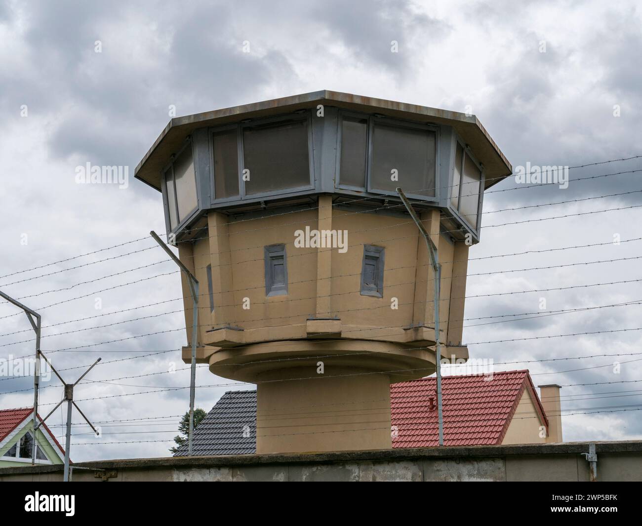 Watchtower on the external walls of the former Cold War Stasi prison ...