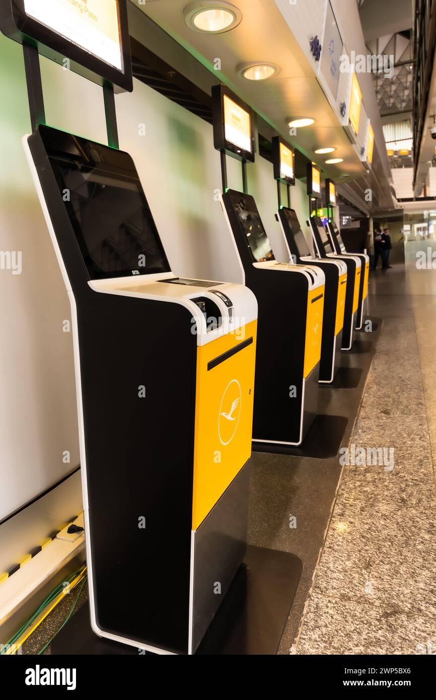 Frankfurt Airport, Germany - February 12, 2024: automats for self ...