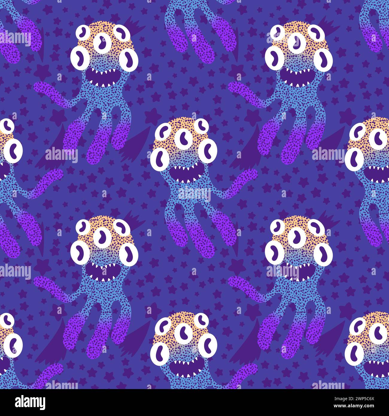 Cartoon monsters seamless emoticons aliens pattern for kids clothes ...