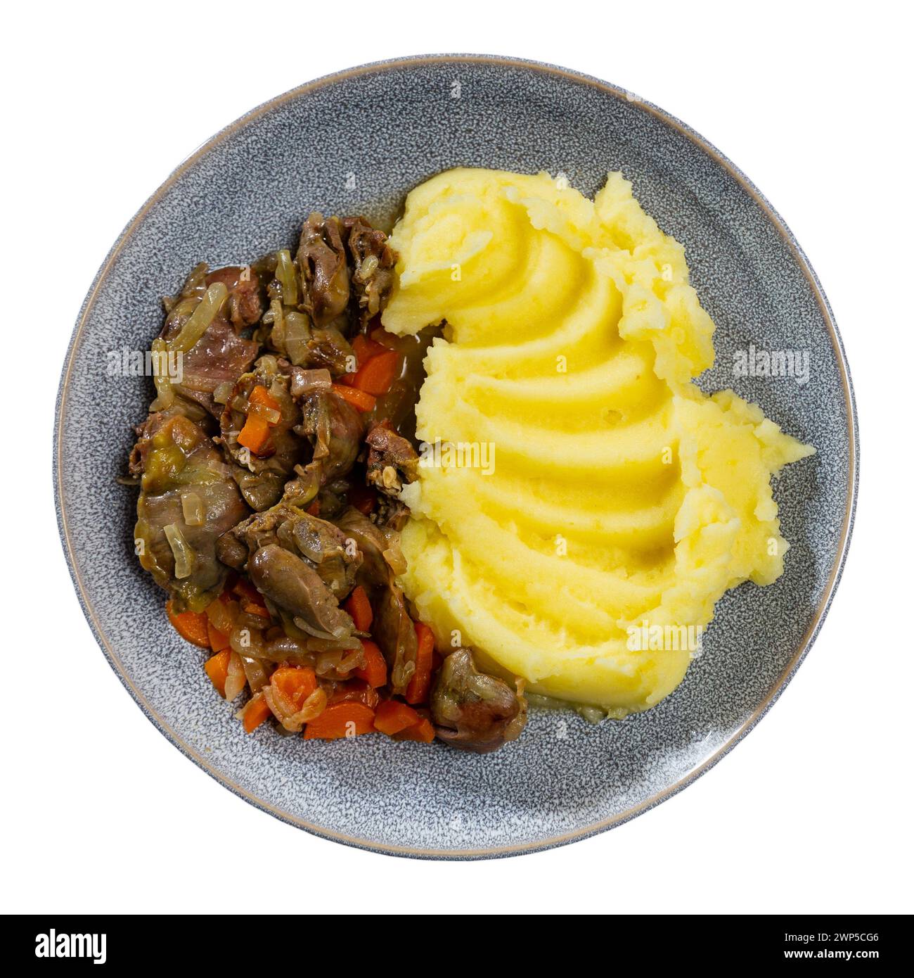 Mashed puree potatoes with fried chicken in vegetable gravy Stock Photo ...