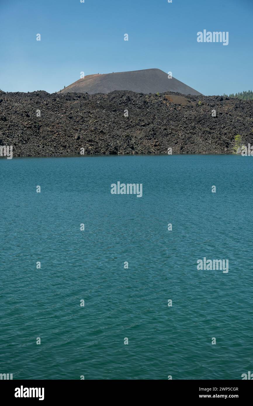 Cinder Cone and Volcanic Rock TOwer Over Butte Lake in Lassen Volcanic ...