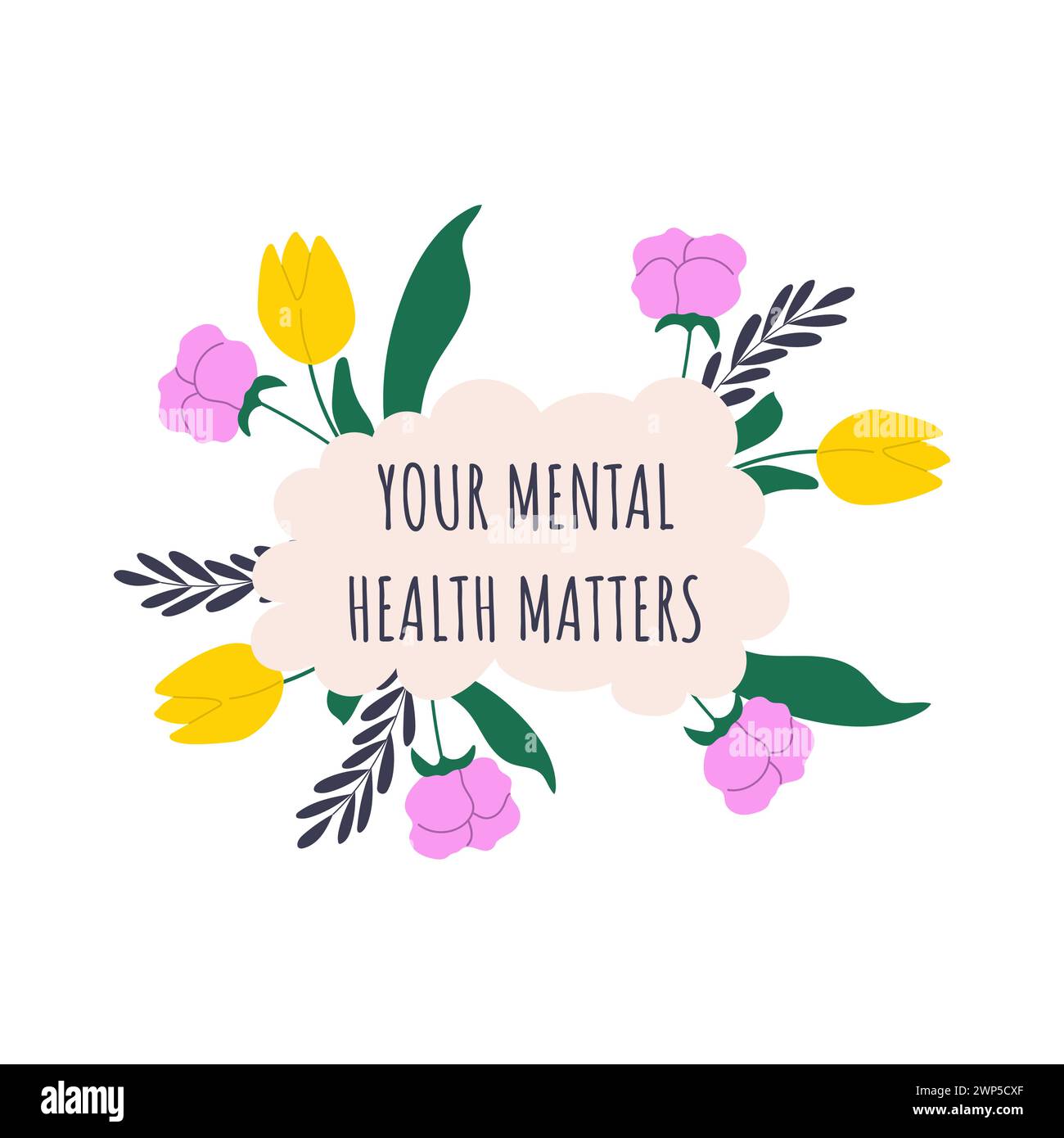 Handdrawn design of a human brain surrounded by flowers. Your mental ...