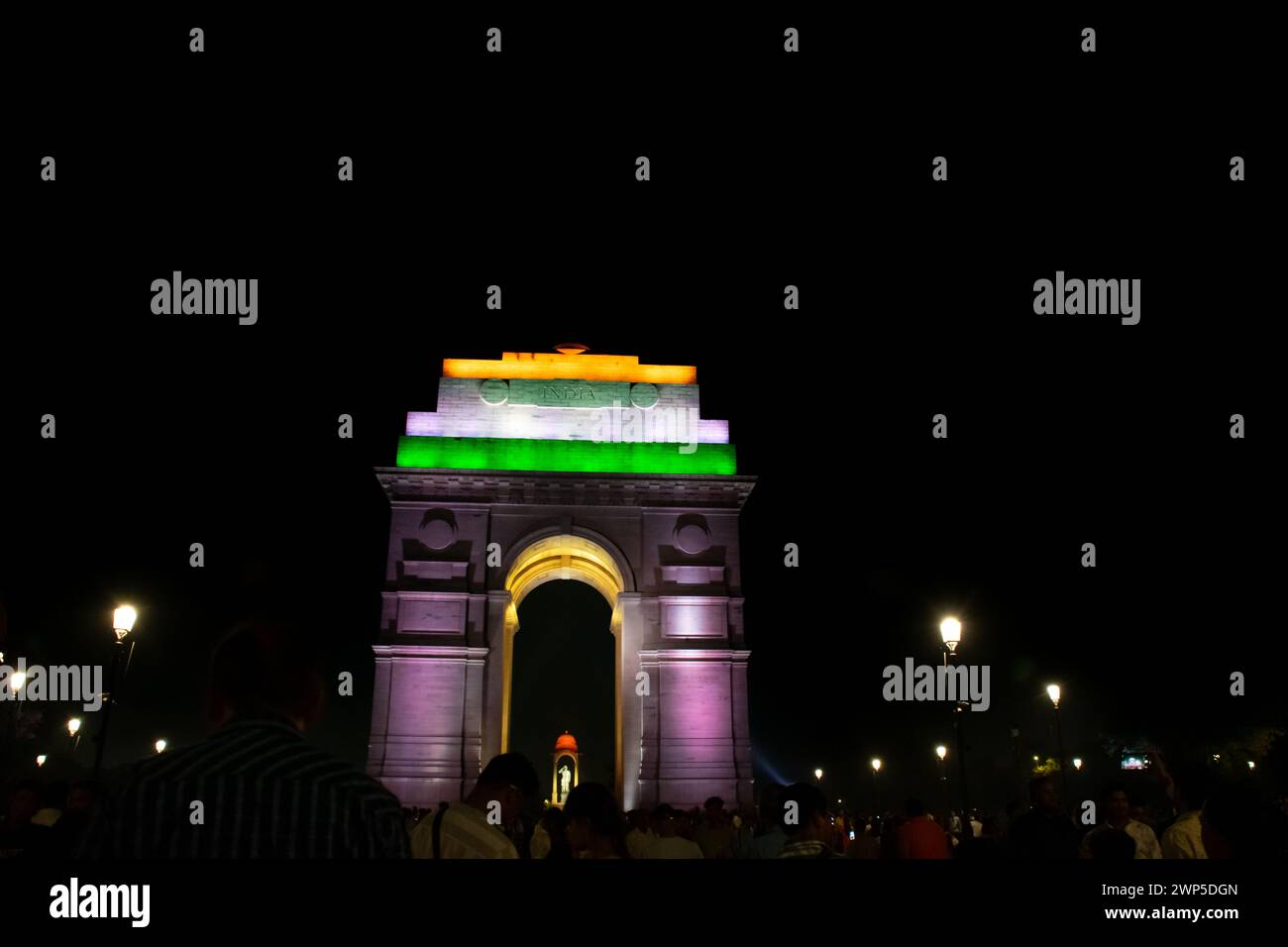 Image of India Gate at night with India flag colors projected on it ...