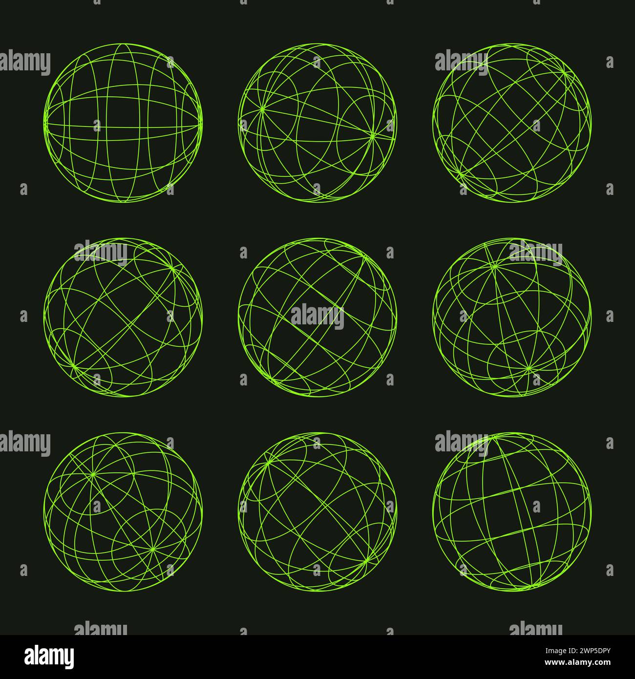 Wireframe shapes, lined sphere. Perspective mesh, 3d grid. Low poly ...