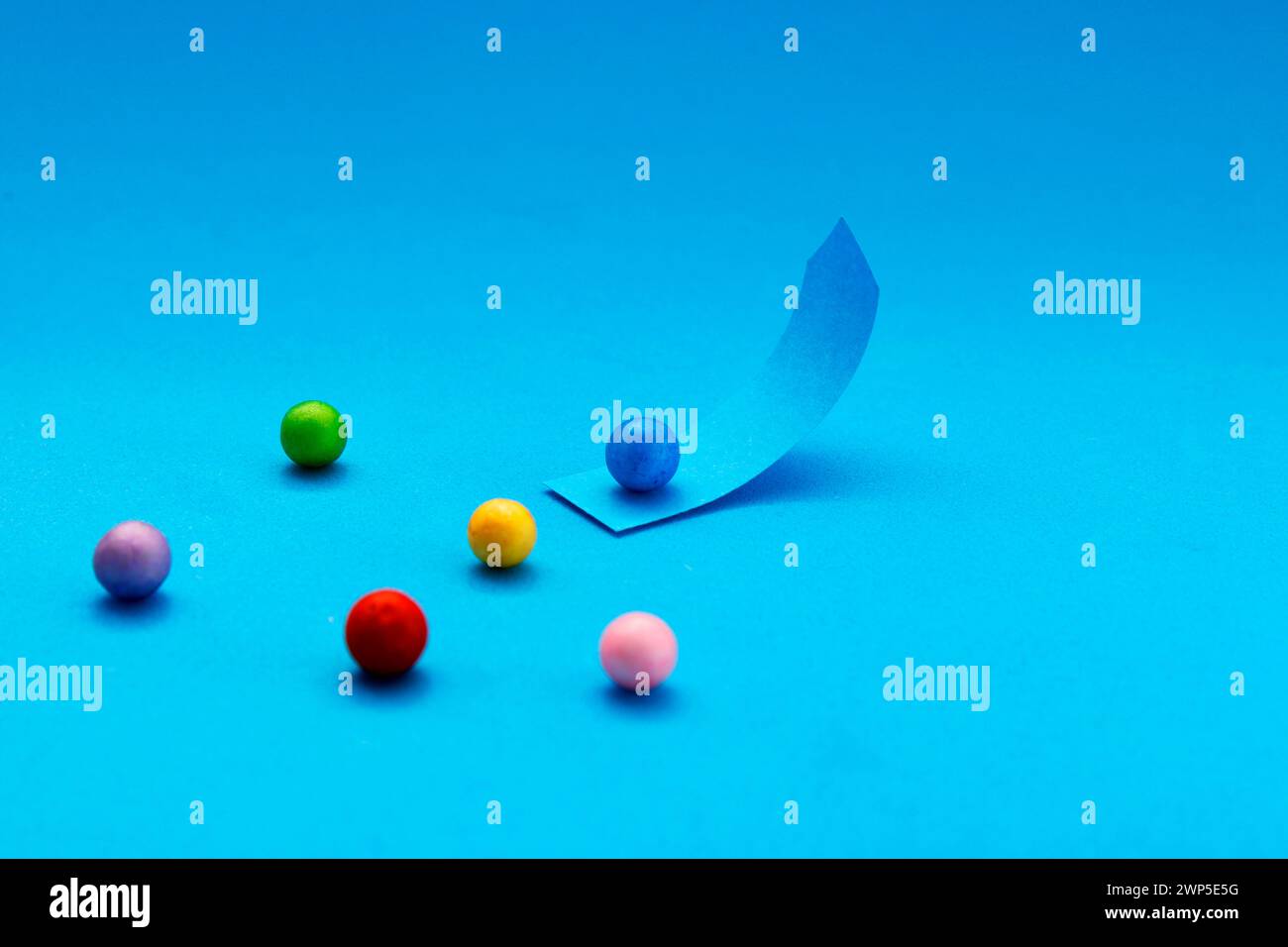 Blue sphere starting path with upward direction and others waiting to ...