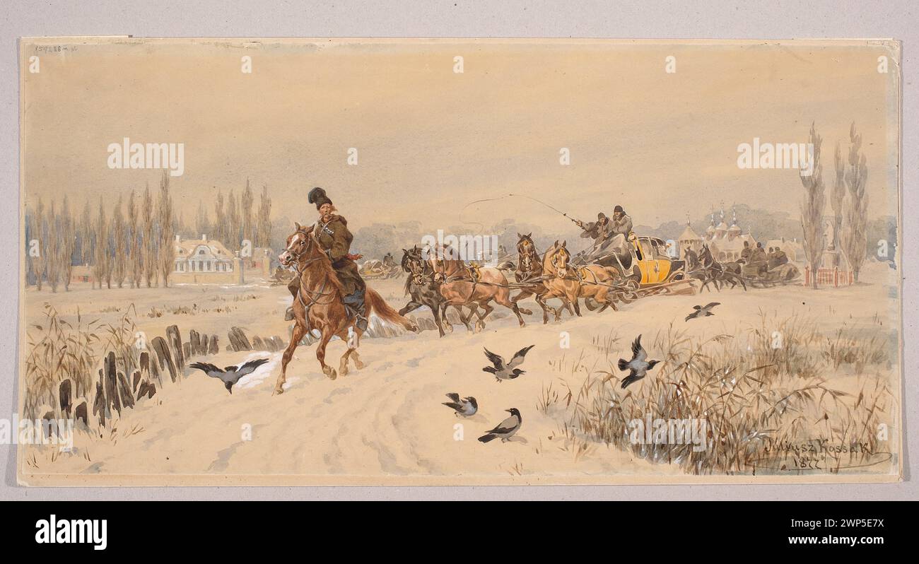 A painting by Juliusz Kossak from 1877 showing a sleigh ride with a ...