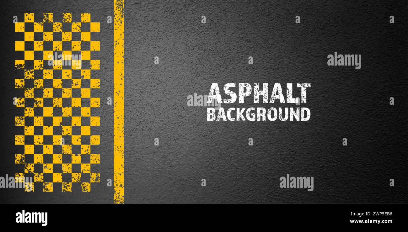 Asphalt road with yellow cracked lane marking, concrete highway surface ...