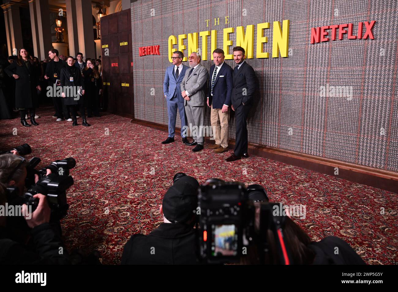 London, UK. 5 March 2024. (left to right) Max Beesley, Ray Winstone, Guy Ritchie and David ...