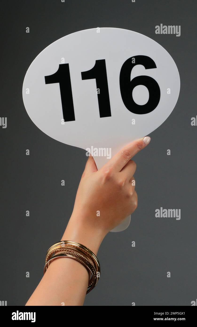 Auction paddle sign Stock Photo - Alamy