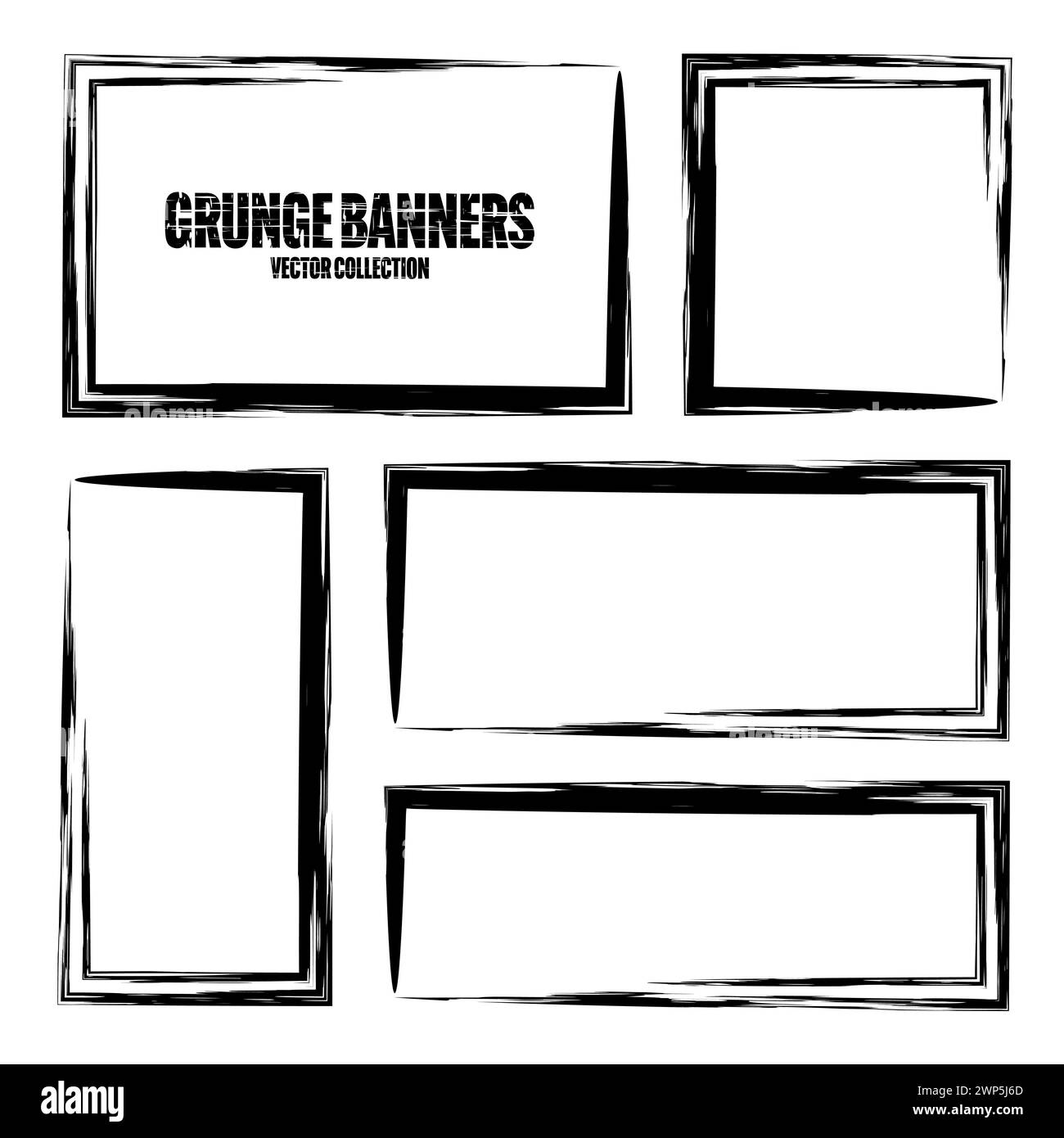 Grunge square frames, banners with stains and scratches. Brush stroke ...