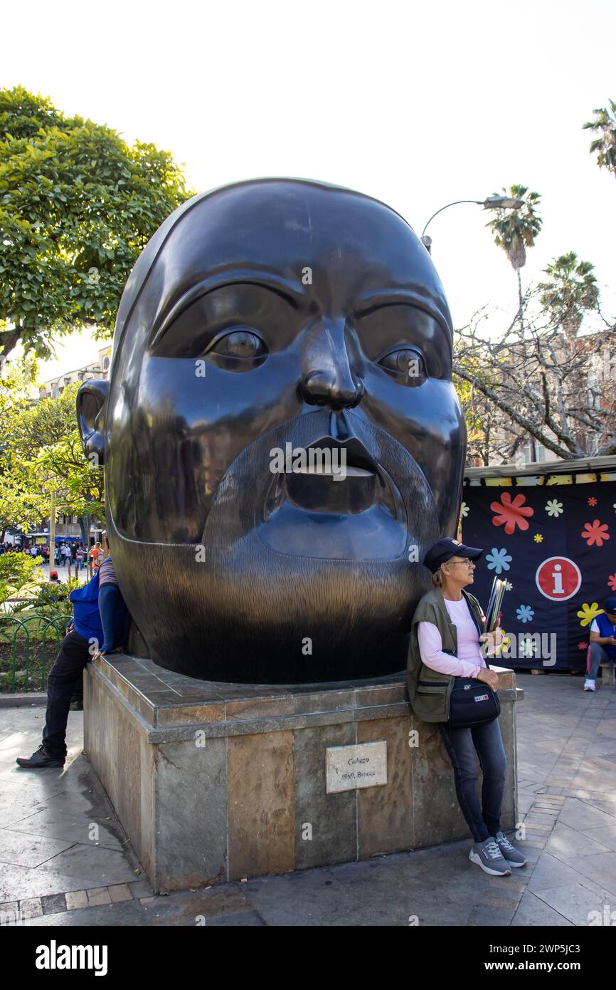 MEDELLIN, COLOMBIA - JANUARY 17, 2024: Bronze sculptures by the famous ...