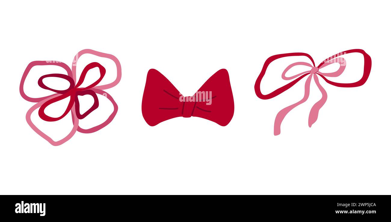 Collection of hand drawn ribbon bows isolated. Airy thin ribbons ...