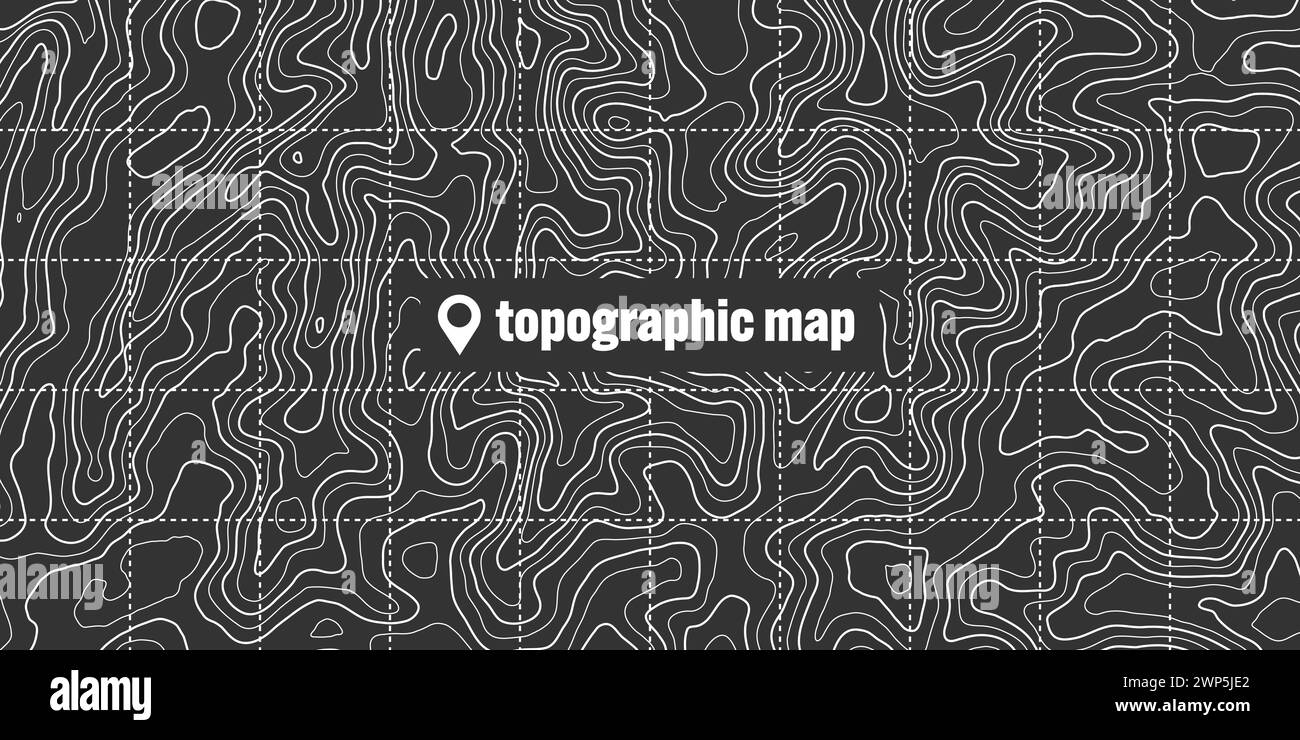 Topographic map with contour lines. Geographic terrain grid, relief ...