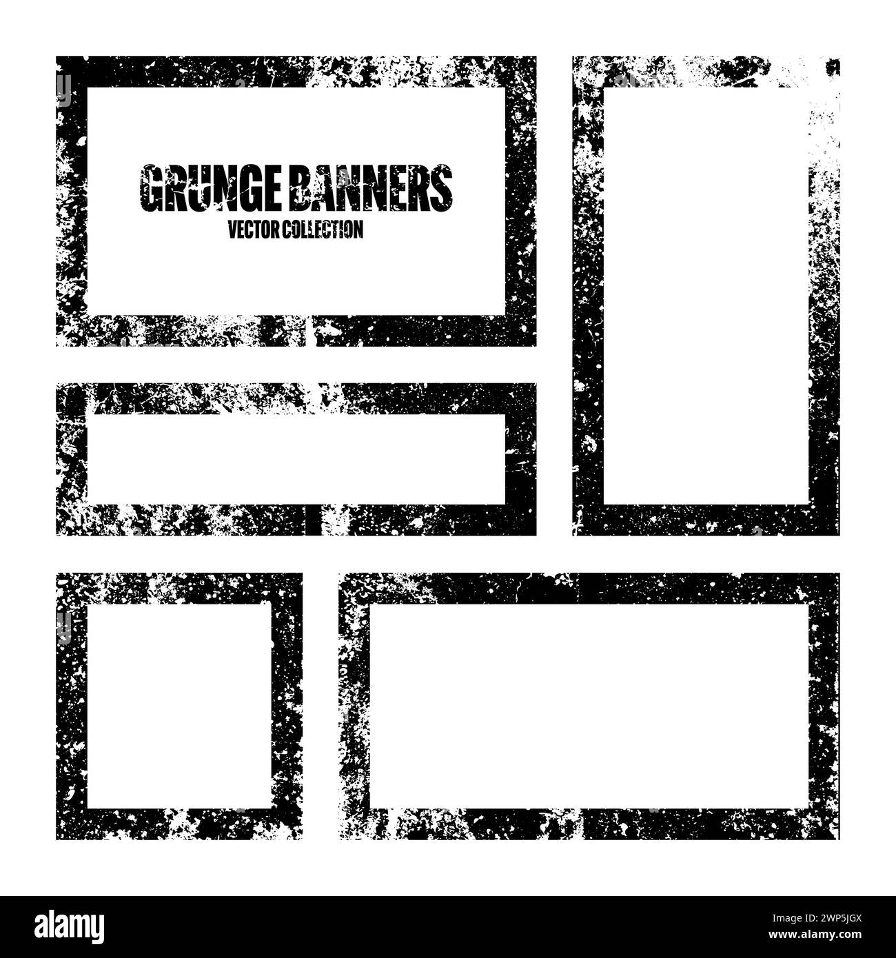Grunge square frames, banners with stains and scratches. Brush stroke ...