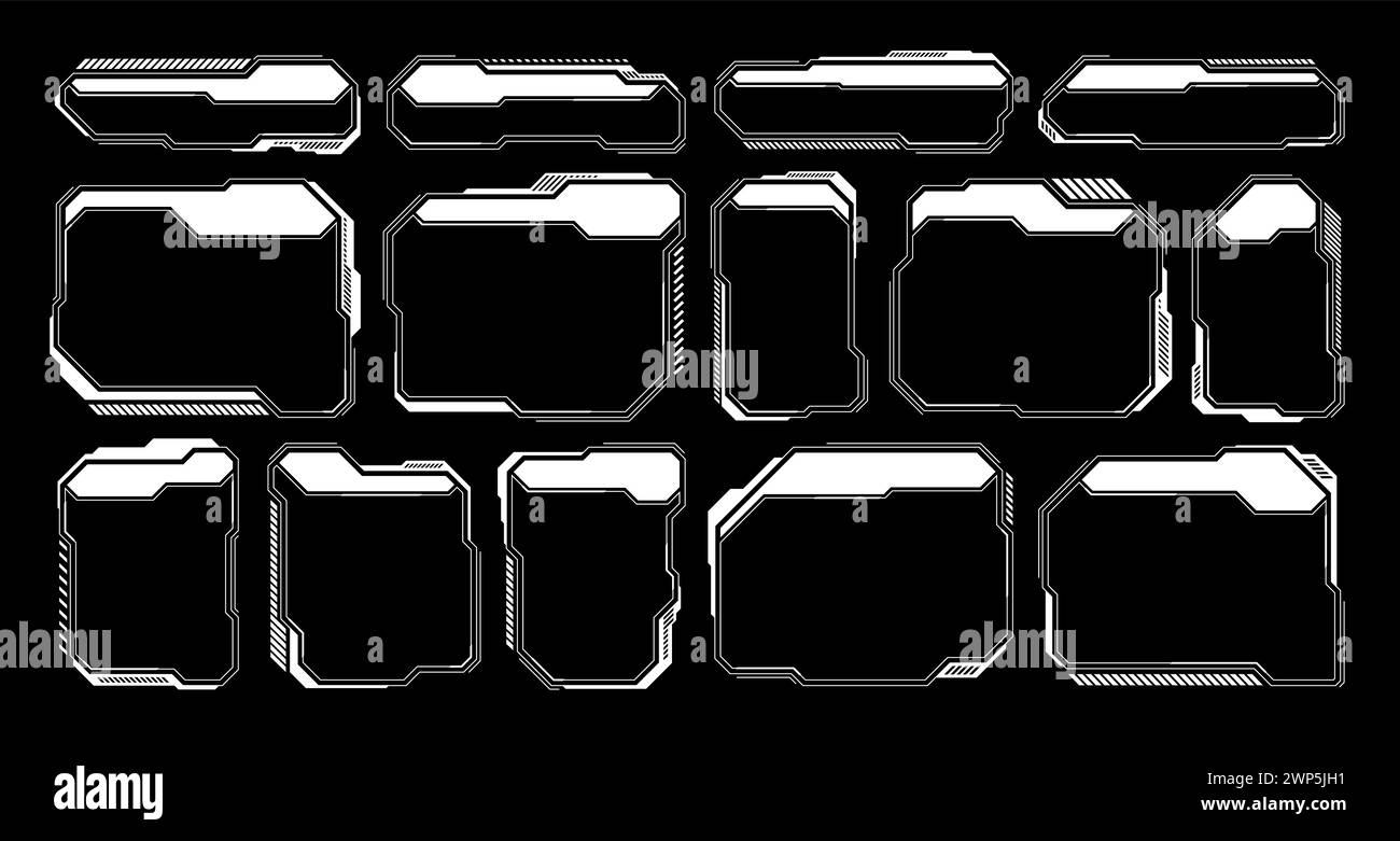 White futuristic HUD, UI elements. Sci-fi user interface text boxes ...