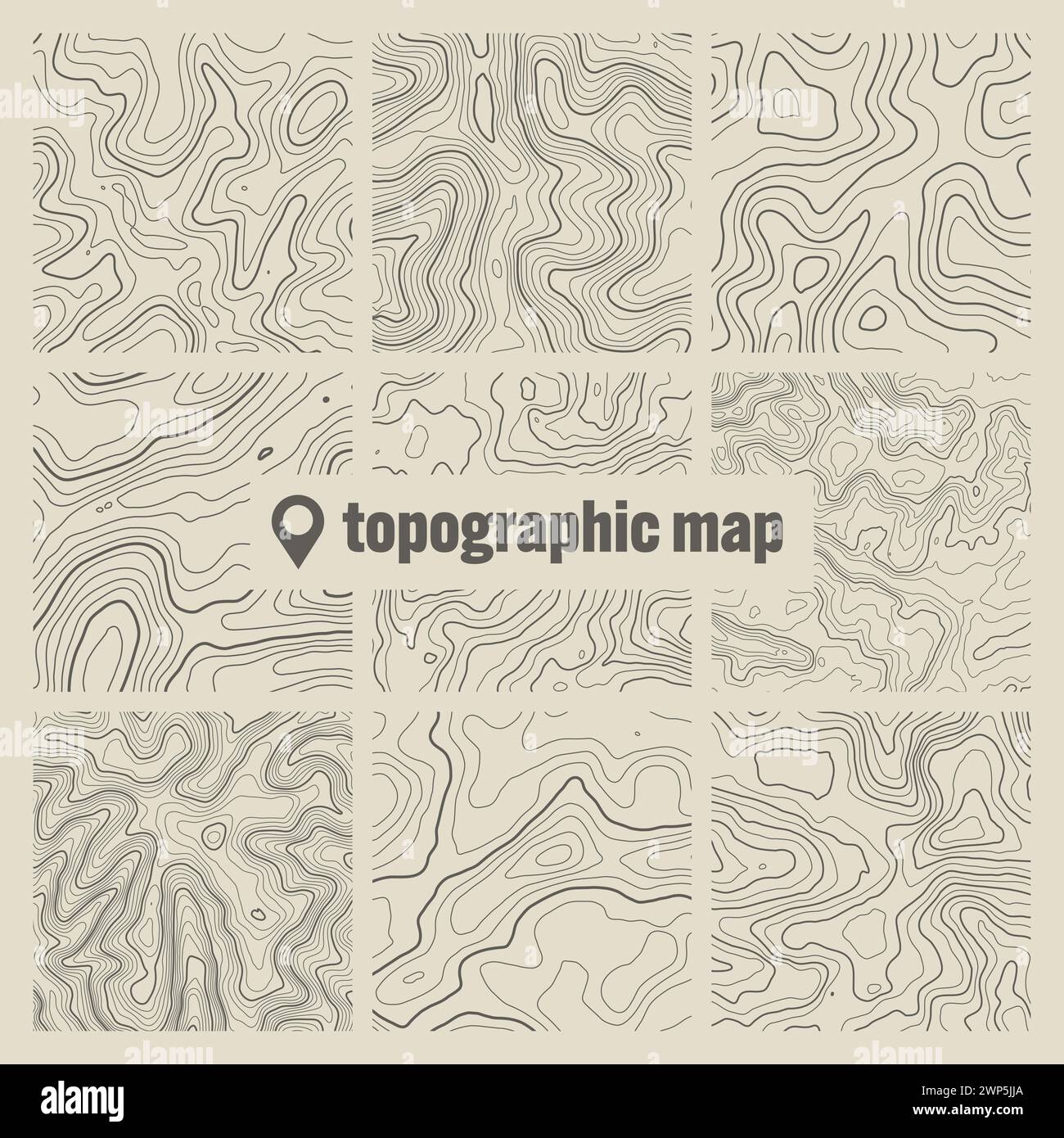 Topographic map with contour lines. Geographic terrain grid, relief ...