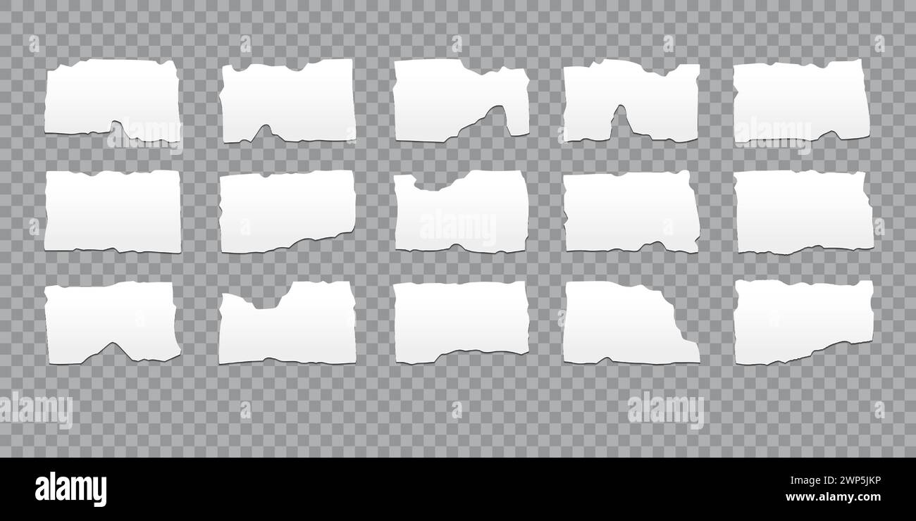 Set of torn white paper isolated on transparent backdrop Stock Vector ...