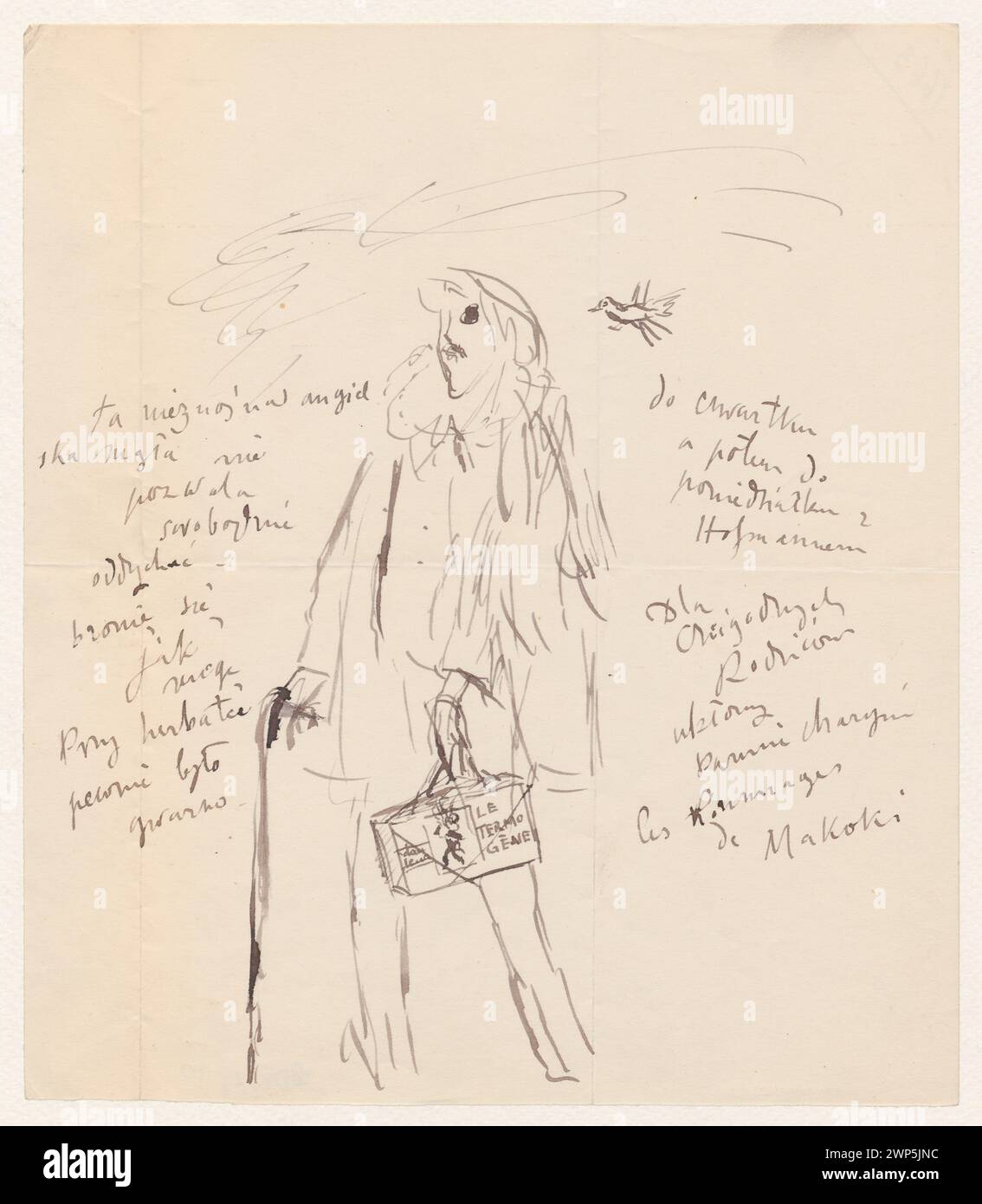 Letter to Maria Mickiewiczówna with a drawing [artist's self -portrait ...