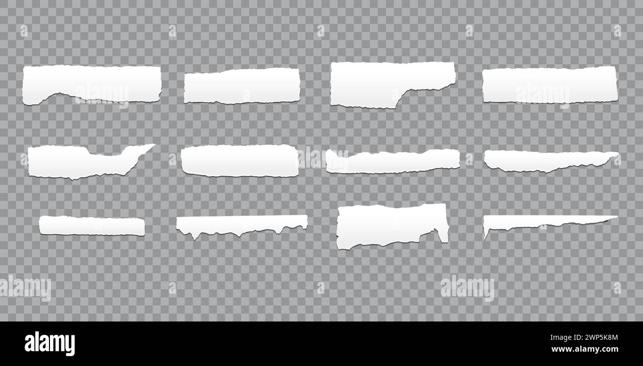 Set of white realistic ripped papers on transparent backdrop Stock ...