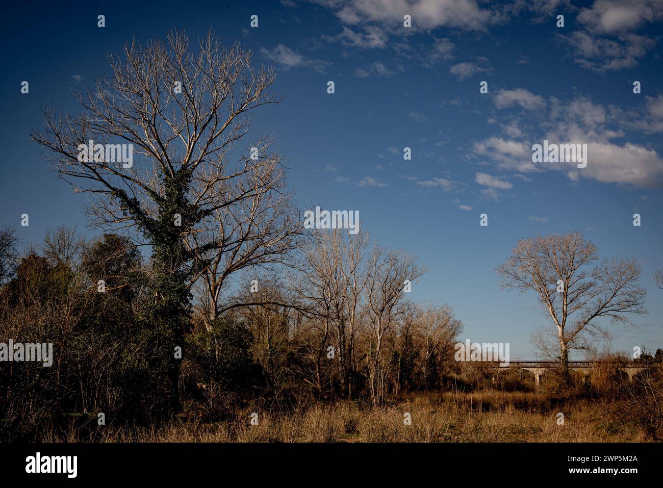 The dry riverbed of the Fluvia river as it passes by Sant Miquel de ...
