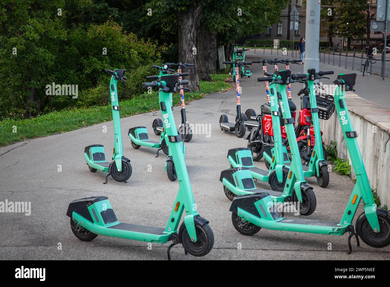 Picture of a electric scooters on the streets of Rigas with the logo of ...