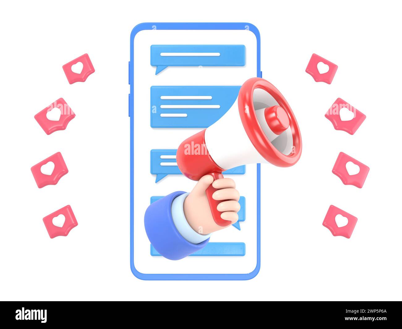 Post information alert from hand with megaphone or loudspeaker on a ...