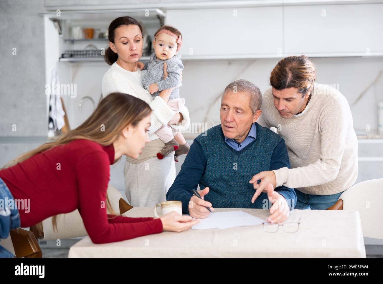 People of different generations argue with each other and show an ...