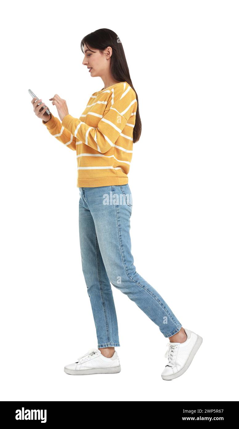 Portrait young female using phone Cut Out Stock Images & Pictures - Alamy