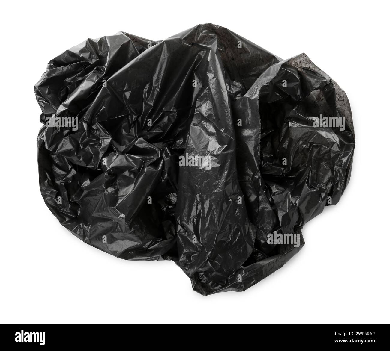 Used black plastic bag isolated on white Stock Photo - Alamy