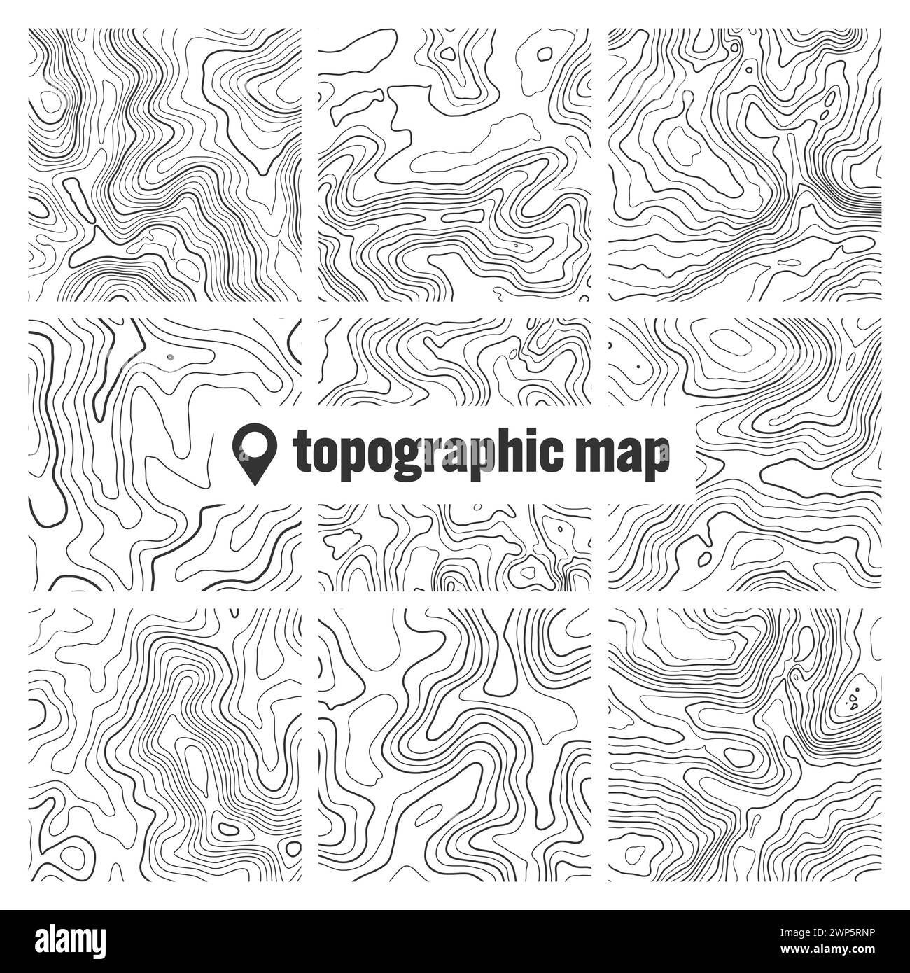 Topographic map with contour lines. Geographic terrain grid, relief ...