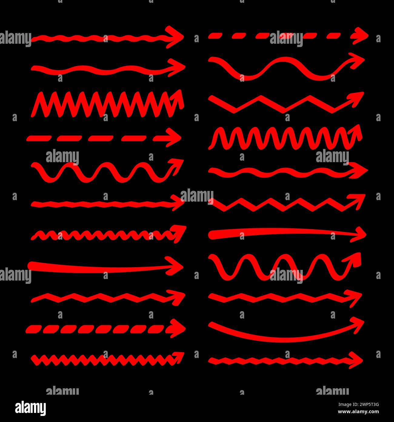 Hand drawn arrows, highlighter lines. Red marker stroke, brush pen ...
